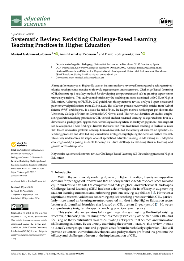 (PDF) Systematic Review: Revisiting Challenge-Based Learning Teaching Practices in Higher Education