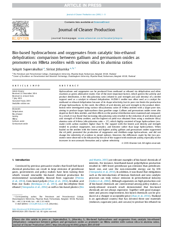 (PDF) Bio-based hydrocarbons and oxygenates from catalytic bio-ethanol ...