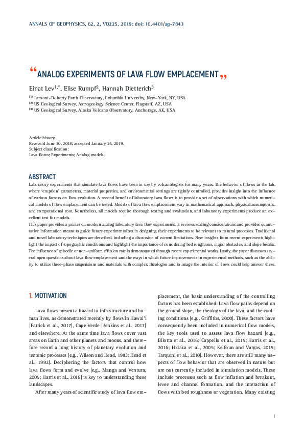 (PDF) Analog experiments of lava flow emplacement