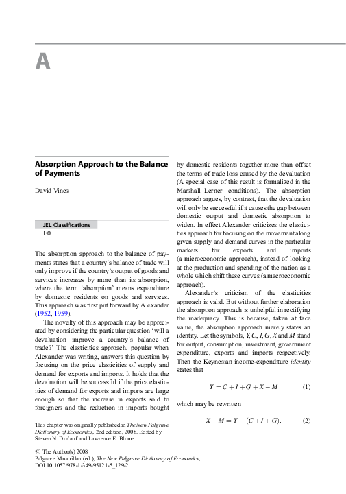 (PDF) Absorption Approach to the Balance of Payments