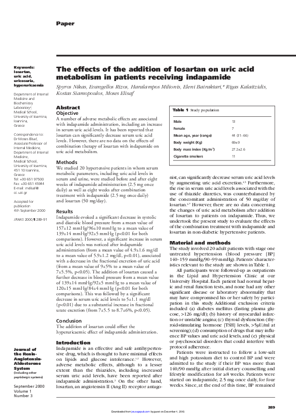 (PDF) The effects of the addition of losartan on uric acid metabolism in patients receiving ...
