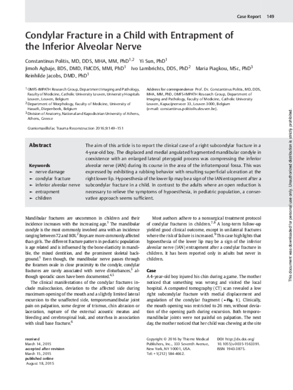 (PDF) Condylar Fracture in a Child with Entrapment of the Inferior ...