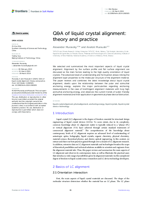 (PDF) Q&A of liquid crystal alignment: theory and practice