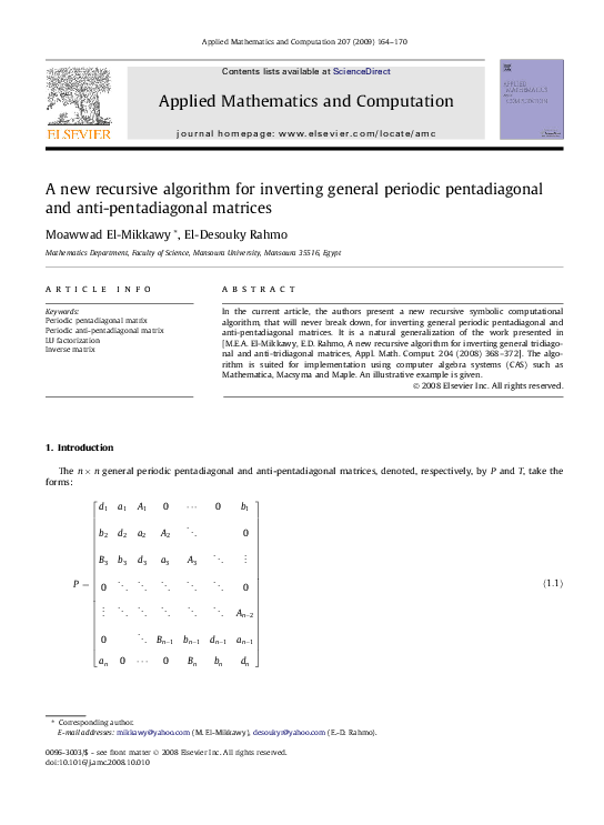 (PDF) A new recursive algorithm for inverting general periodic pentadiagonal and anti ...