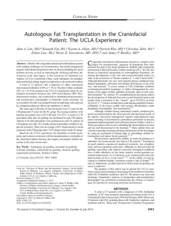 (PDF) Autologous Fat Transplantation in the Craniofacial Patient | Dr ...