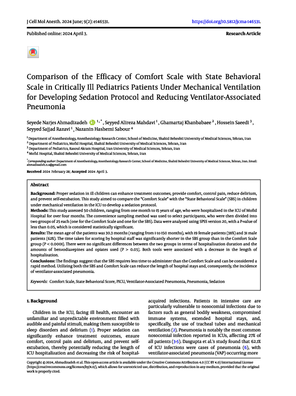(PDF) Comparison of the Efficacy of Comfort Scale with State Behavioral ...