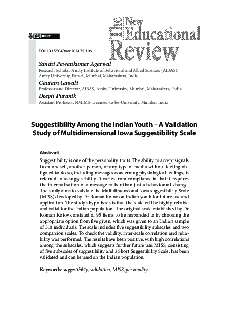 (PDF) Suggestibility Among the Indian Youth – A Validation Study of ...