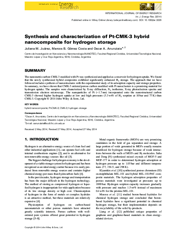 (PDF) Synthesis and characterization of Pt-CMK-3 hybrid nanocomposite for hydrogen storage