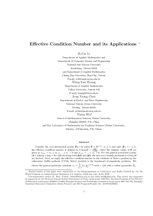 (PDF) Effective condition number and its applications