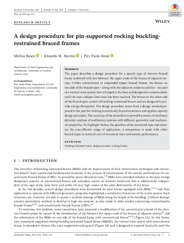 (PDF) A design procedure for pin‐supported rocking buckling‐restrained ...