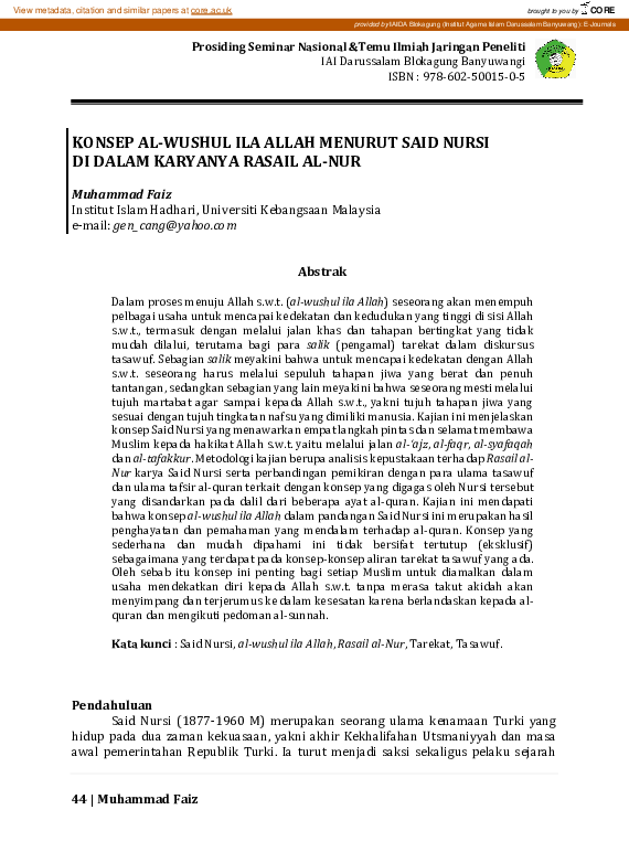 (PDF) Konsep al-Wushul ila Allah menurut Said Nursi di Dalam Karyanya ...