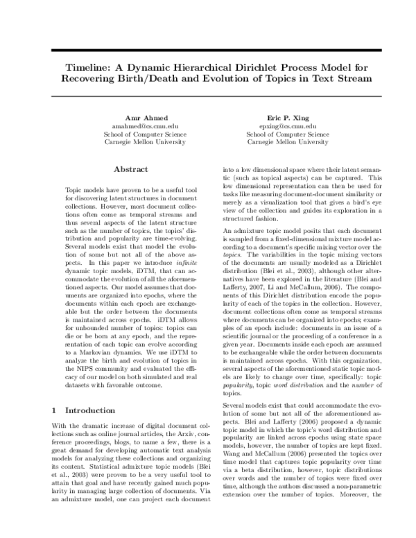 (PDF) Timeline: A Dynamic Hierarchical Dirichlet Process Model for Recovering Birth/Death and ...