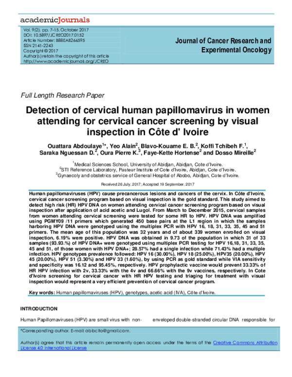 (PDF) Detection of cervical human papillomavirus in women attending for ...