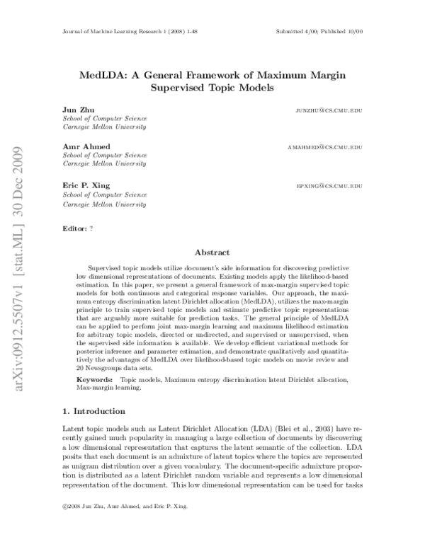 (PDF) MedLDA: A General Framework of Maximum Margin Supervised Topic Models