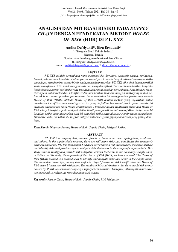 (PDF) Analisis dan Mitigasi Risiko Pada Supply Chain dengan Pendekatan ...