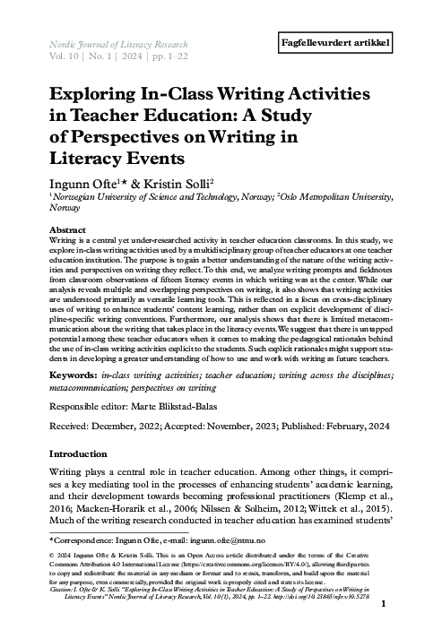 (PDF) Exploring In-Class Writing Activities in Teacher Education: A ...