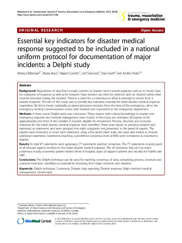 (PDF) Essential key indicators for disaster medical response suggested ...