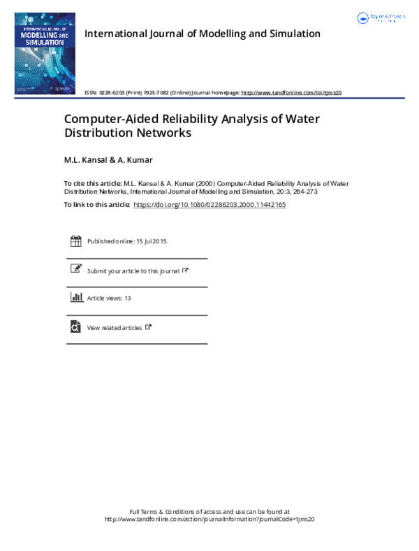 (PDF) Computer-Aided Reliability Analysis of Water Distribution Networks