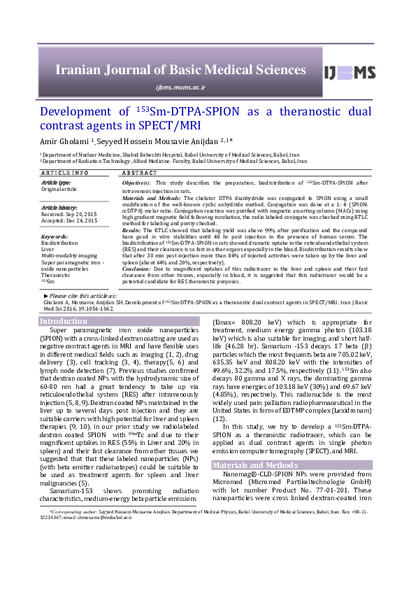 (PDF) Development of 153Sm-DTPA-SPION as a theranostic dual contrast ...