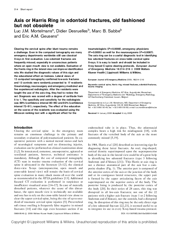 (PDF) Axis or Harris Ring in odontoid fractures, old fashioned but not ...