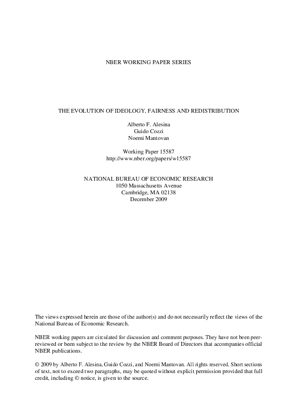 (PDF) The Evolution of Ideology, Fairness and Redistribution