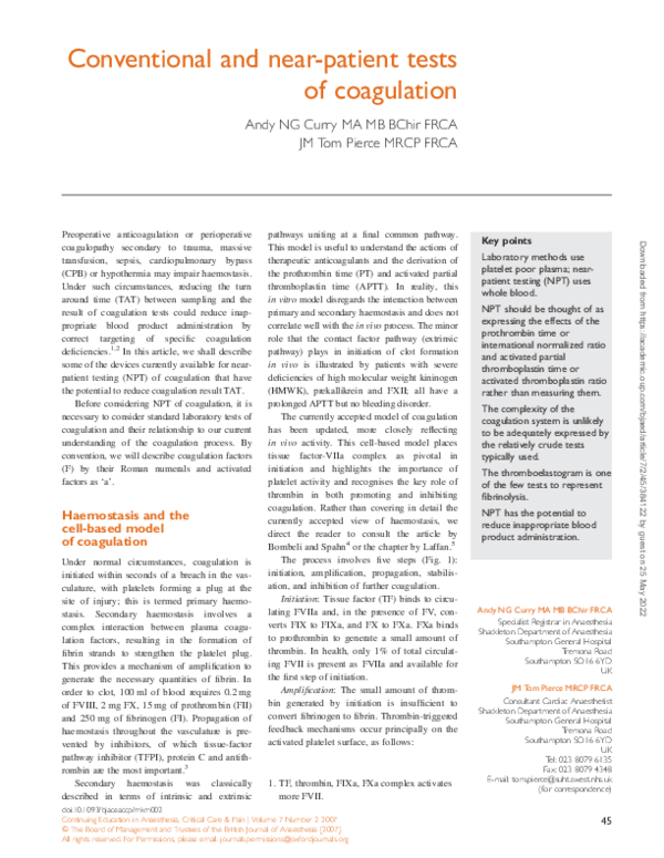 (PDF) Conventional and near-patient tests of coagulation