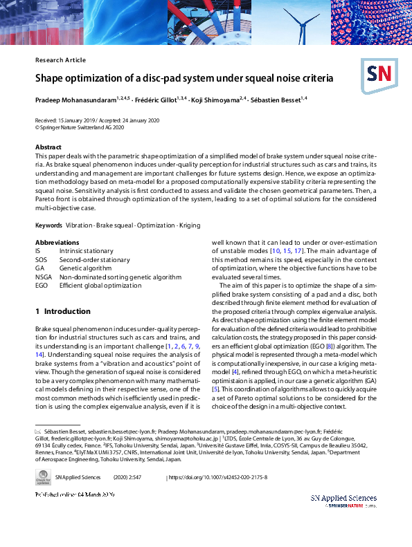 (PDF) Shape optimization of a disc-pad system under squeal noise criteria