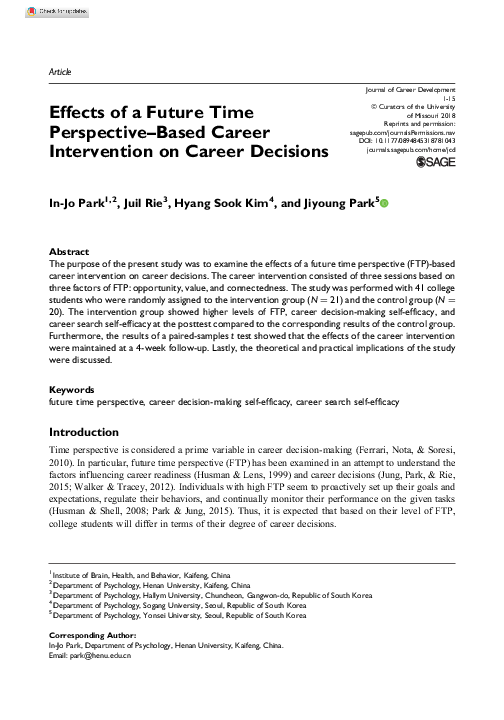 (PDF) Effects of a Future Time Perspective–Based Career Intervention on ...