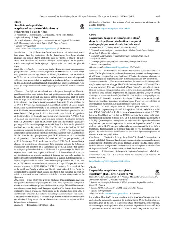 (PDF) La prothèse trapézo-métacarpienne Maia® dans la rhizarthrose ...
