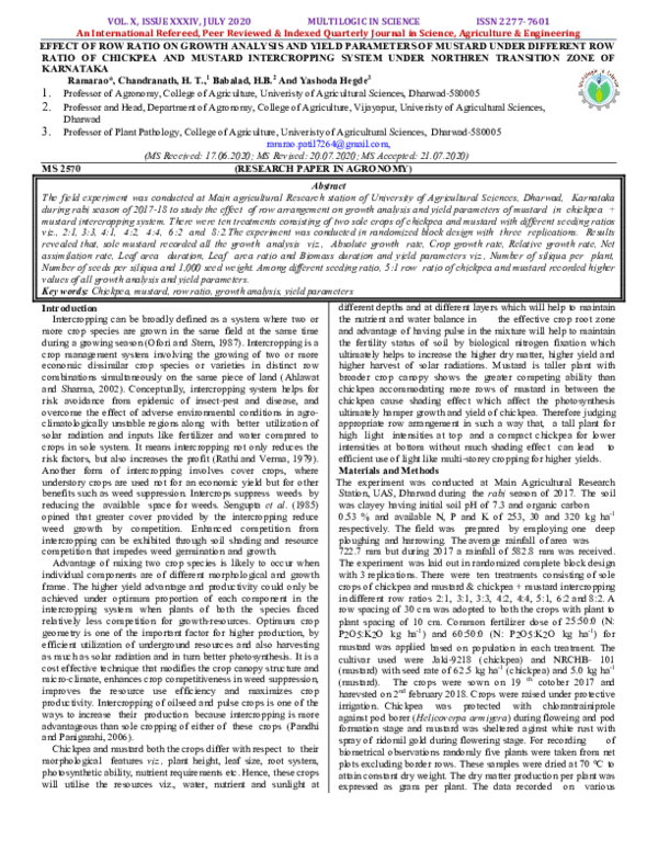 (PDF) EFFECT OF ROW RATIO ON GROWTH ANALYSIS AND YIELD PARAMETERS OF MUSTARD UNDER DIFFERENT ROW ...