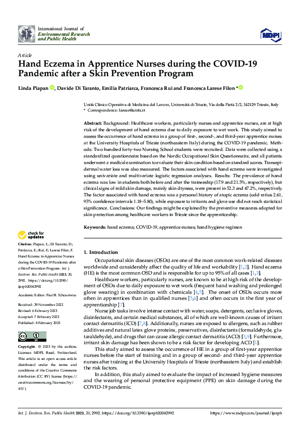 (PDF) Hand Eczema in Apprentice Nurses during the COVID-19 Pandemic ...