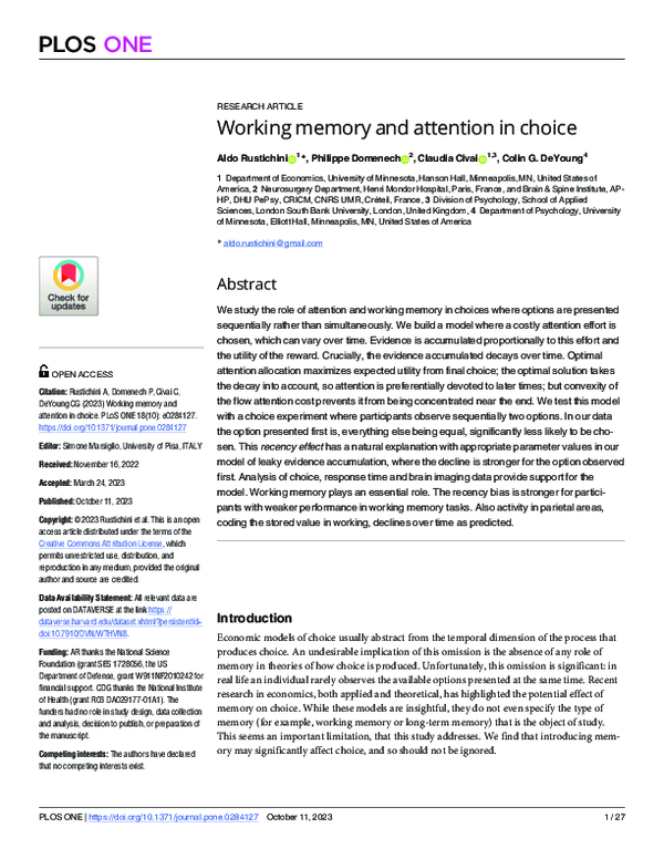 (PDF) Working memory and attention in choice