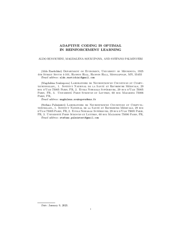 (PDF) Adaptive Coding is Optimal in Reinforcement Learning
