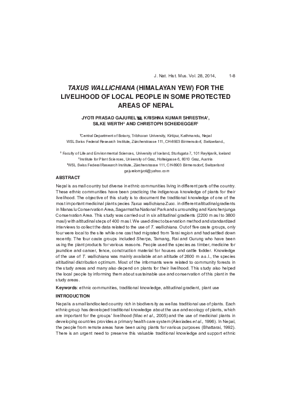 (PDF) Taxus wallichiana (Himalayan Yew) for the Livelihood of Local ...
