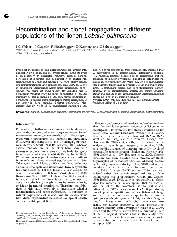 (PDF) Recombination and clonal propagation in different populations of ...
