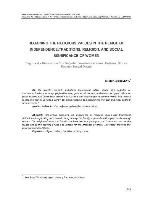 (PDF) Regaining the Religious Values in the Period of Independence ...