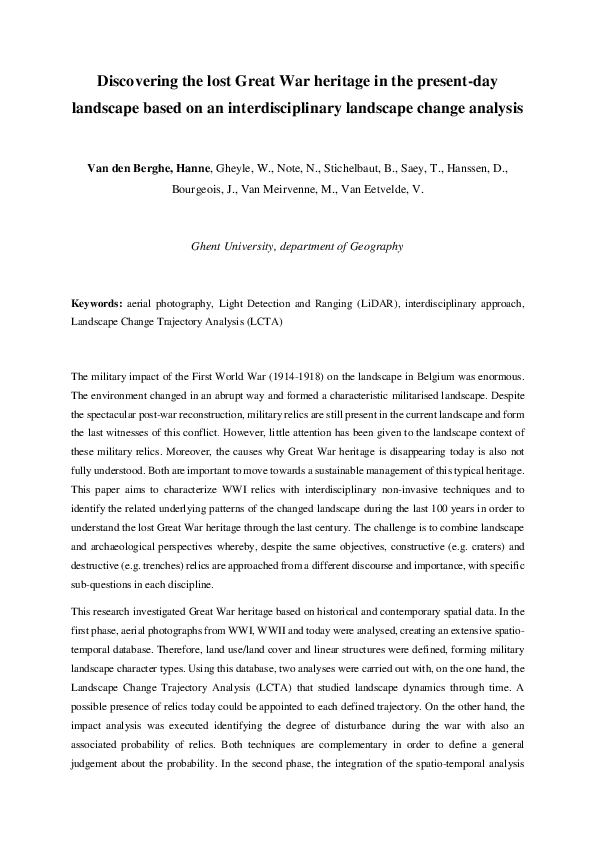 (PDF) Discovering the lost Great War heritage in the present-day ...