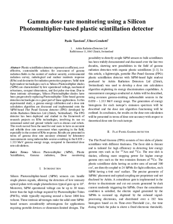 (PDF) Gamma dose rate monitoring using a Silicon Photomultiplier-based plastic scintillation ...