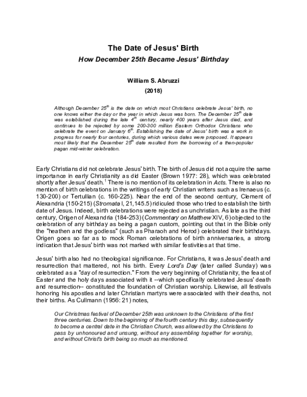 (PDF) The Date of Jesus' Birth How December 25th Became Jesus' Birthday