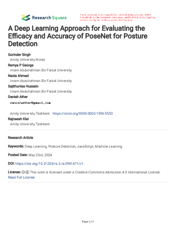 (PDF) A Deep Learning Approach for Evaluating the Efficacy and Accuracy of PoseNet for Posture ...