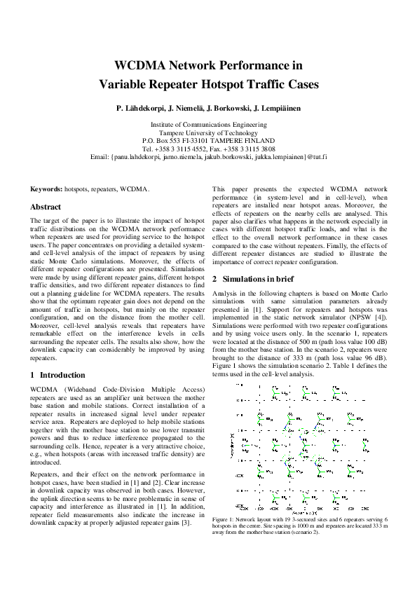 (PDF) WCDMA network performance in variable repeater hotspot traffic cases