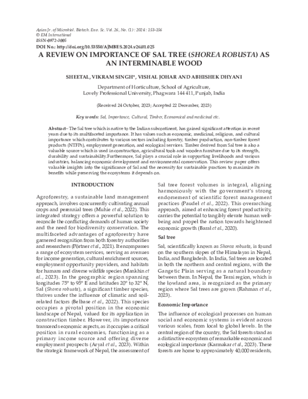 (PDF) A Review on Importance of Sal Tree (Shorea Robusta) as an ...