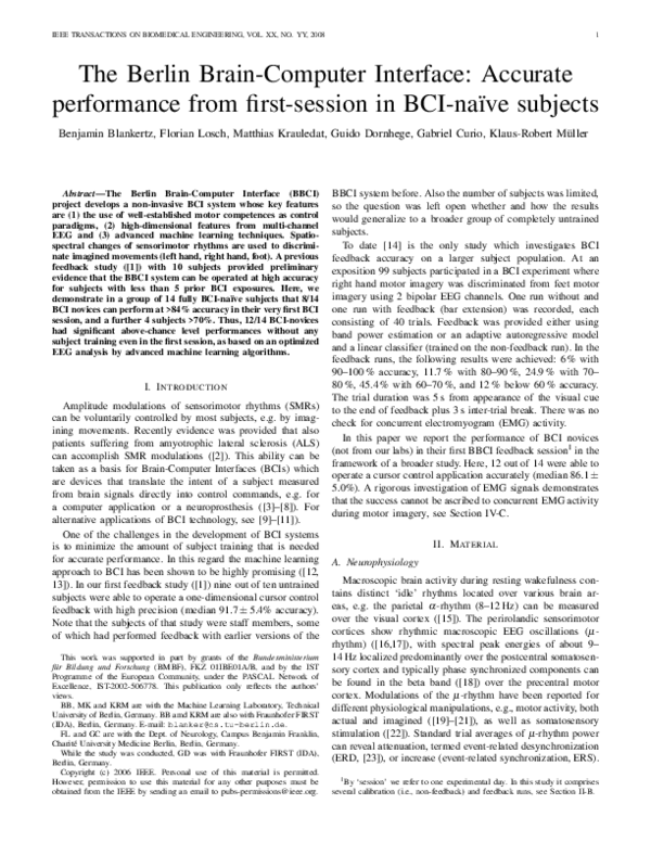(PDF) The Berlin Brain-Computer Interface: Accurate performance from ...