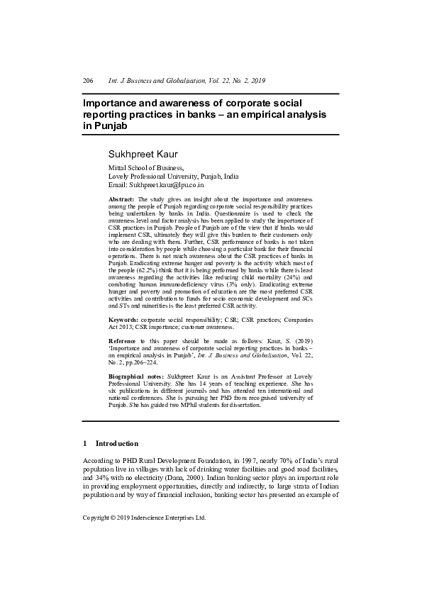 (PDF) Importance and awareness of corporate social reporting practices in banks - an empirical ...