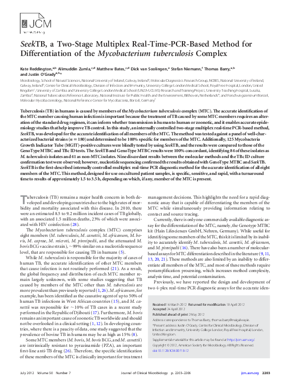 (PDF) SeekTB- A two stage multiplex real-time PCR based method for the differentiation of the ...