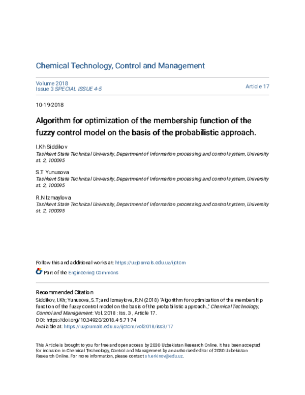 (PDF) Algorithm for optimization of the membership function of the fuzzy control model on the ...