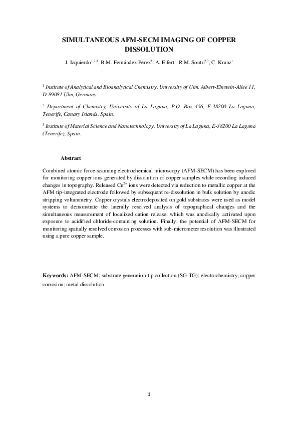 Pdf Simultaneous Atomic Force—scanning Electrochemical Microscopy Afm Secm Imaging Of Copper