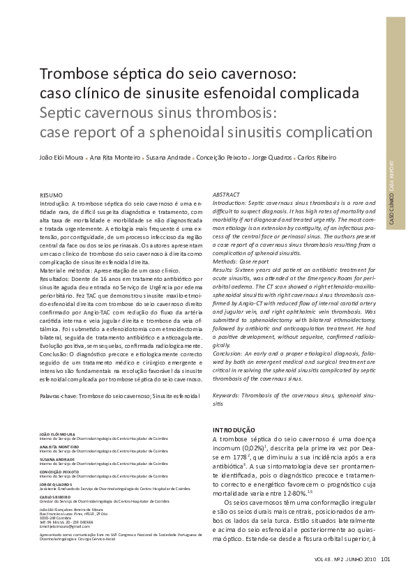 (PDF) Trombose séptica do seio cavernoso: caso clínico de sinusite ...