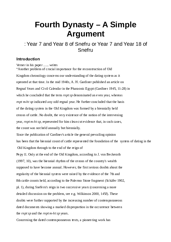 (PDF) Fourth Dynasty -A Simple Argument