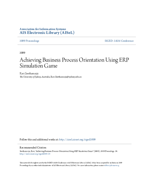 (PDF) Achieving Business Process Orientation Using ERP Simulation Game